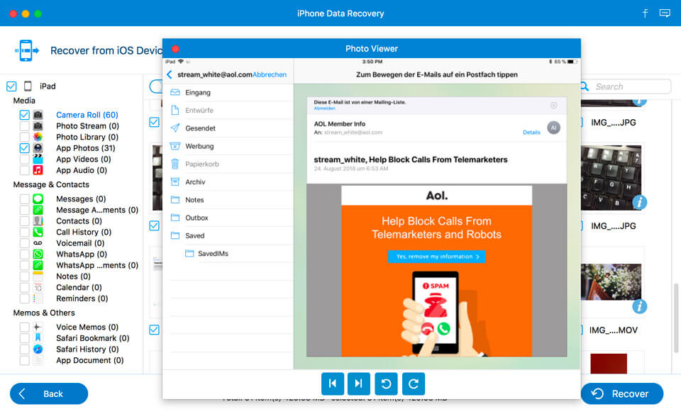 Screenshot of AnyMP4 Free iPhone Data Recovery